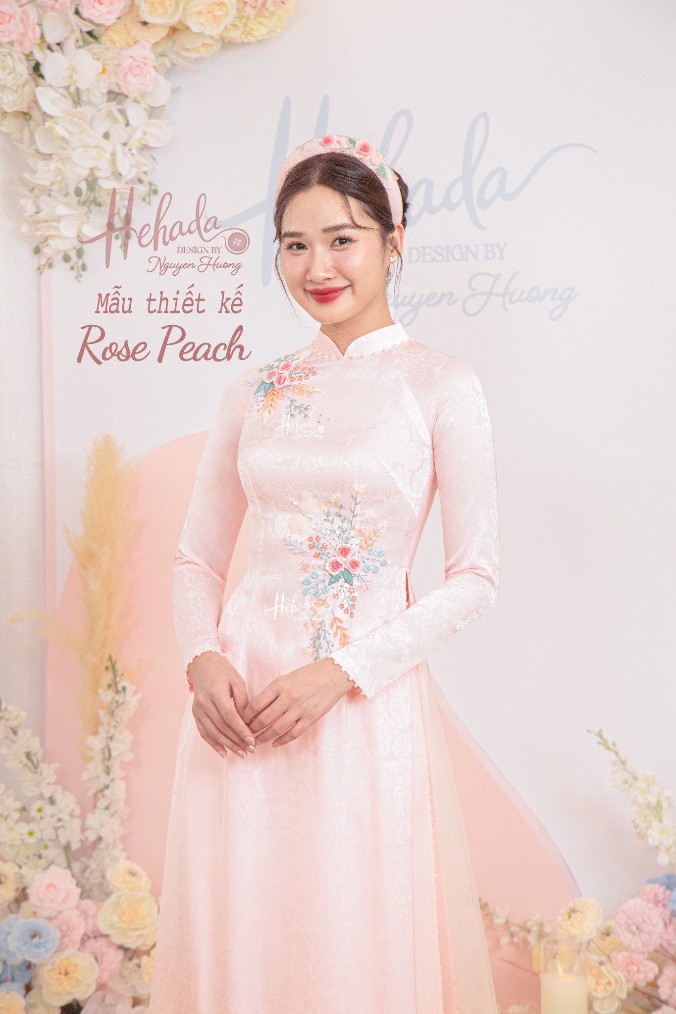 Áo Dài Rose Peach Hồng